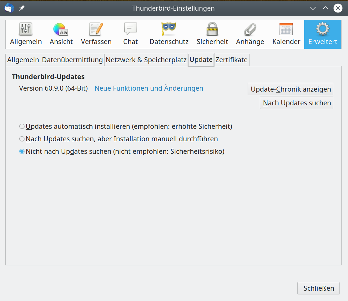 Thunderbird 68 mit Problemen mit Nextcloud Filelink